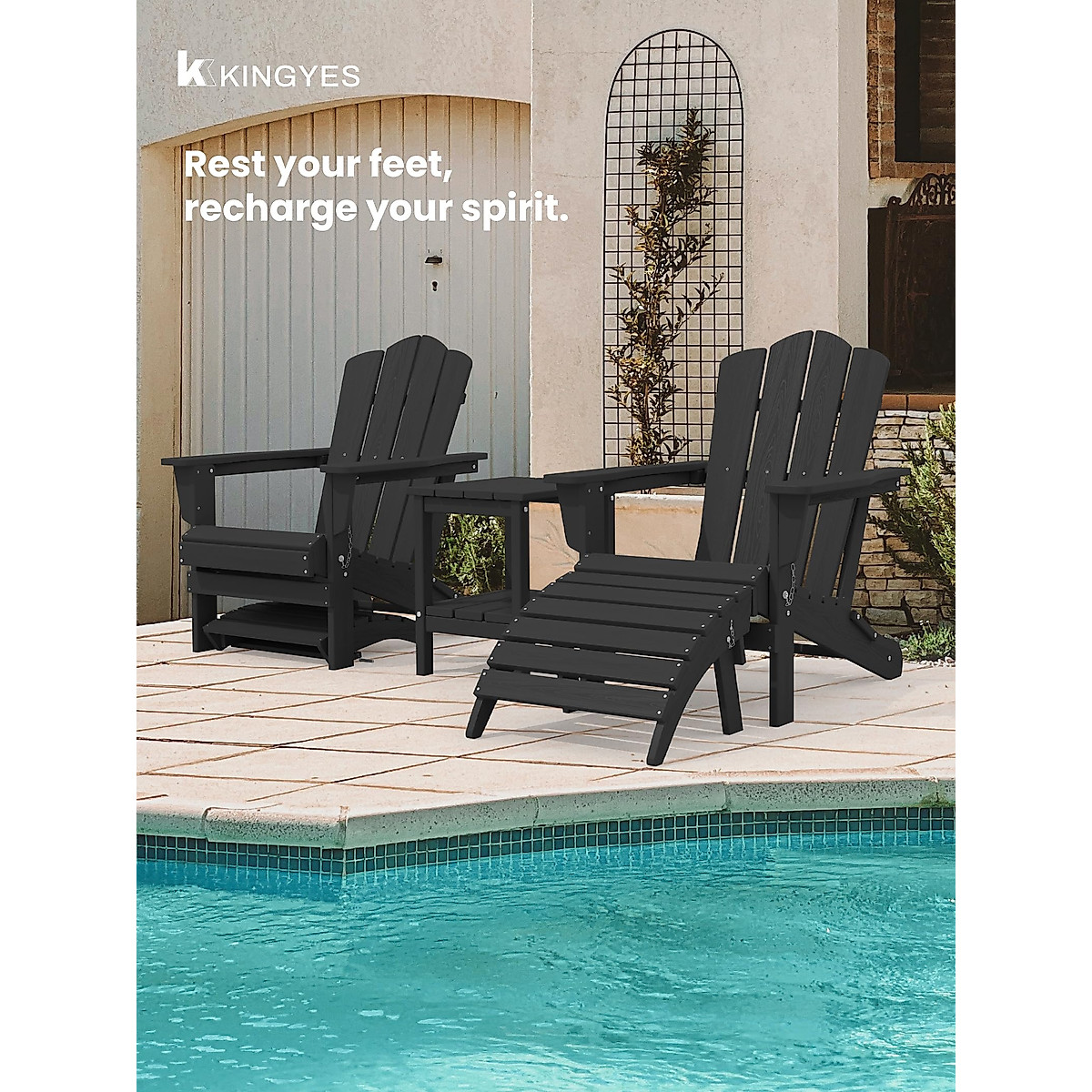 KINGYES Folding Adirondack Ottoman for Adirondack Chair, Black