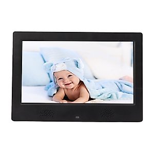 Smart Digital Photo Frame Adjustable Brightness Black Electronic Album Video Music Remote Control 100‑240V 10 Inch with Clock Calendar for Bedside Table (US Plug)