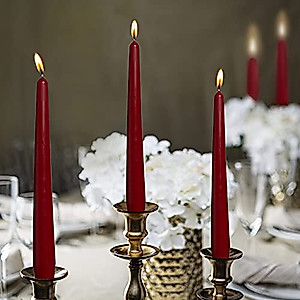 BOLSIUS Dark Red Taper Candles - 10 Inch - 8 Hours Burn Time - 10 Pack Dinner Candle Set - Premium European Quality - Consistent Smokeless Flame - Unscented Dripless Household Candlesticks