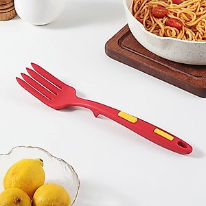 1 Pc Silicone Salad Forks Flexible Dessert Pasta Fruit Cooking Utensils Multi-function Spaghetti Server Whisking Serving Kitchen Tools(black)
