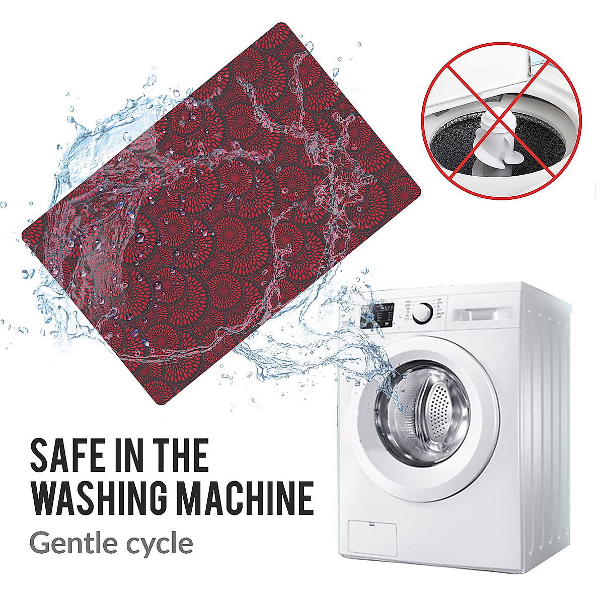 Shape28 Floor Mat Ultra-Thin Kitchen Bathroom Rug with Non Slip Rubber Backing 35”x23” Red Design 1S