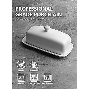 Sweese Butter Dish with Lid, 307.101 Porcelain Butter Keeper, 7.8 Inch Butter Holder with Handle Cover, Butter Container Perfect for East West Coast Butter, White