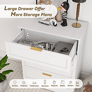 White 4 Drawer Dresser for Bedroom, Tall Bedroom Dresser with Large Drawer & Golden Handles, Wooden Storage Organizer Cabinet Chest of Drawer for Closet, Living Room, Hallway, Children's Room