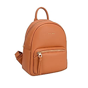 DAVID JONES Paris Women Fashion Rucksack Plain Solid Color Backpack - Cognac