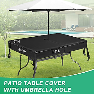 SUNICO Rectangle Patio Table Cover with Umbrella Hole 84" L x 44" W x 6" H - Waterproof Outdoor Table Cover - Heavy Duty 600D Oxford Fabric Patio Furniture Covers