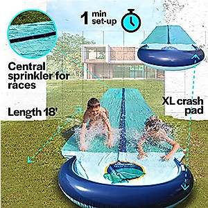 TEAM MAGNUS 18ft XL Slip and Slide - Heavy Duty Inflatable Slide with Central Sprinkler and XL Crash Pad