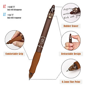 BAYTORY 8Pcs Cute Retractable Erasable Gel Pens, Blue and Black Ink Pen with Eraser Clear, Smooth Writing Comfortable to Use for Note Taking Marking Planner Crossword Puzzles (Coffee)