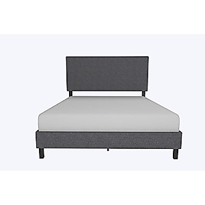DHP Janford Upholstered Platform Bed with Modern Vertical Stitching on Rectangular Headboard, Queen, Gray Linen