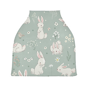 Cute Rabbit Bunny Flower Nursing Cover Breastfeeding Scarf, Stretchy Infant Carseat Canopy Multi-use Stroller Cover Car Seat Cover for Baby Girl Boy
