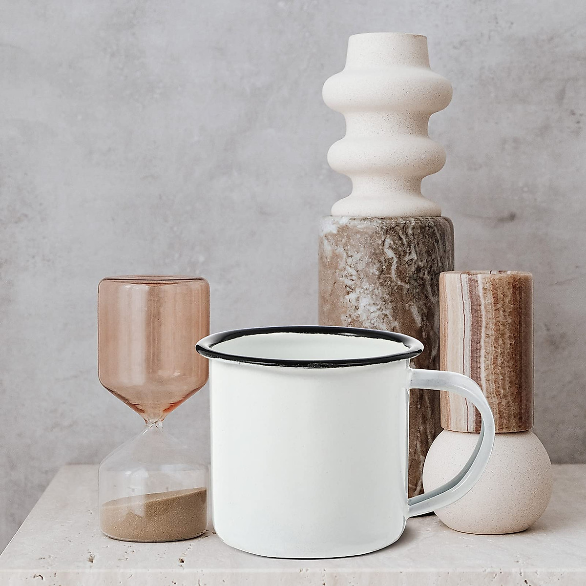 DOITOOL Fun Metal Coffee Mug Campfire Coffee Mug, Camping Coffee Mug Drinking Cup with Handle, Metal Coffee Tea Cup, Suitable for Indoors, Outdoors, Camping and Hiking (White) Coffee Tin Mugs