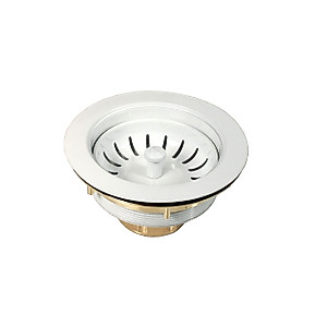 Keeney K1439WH Deep Thread Cast Brass Kitchen Sink Strainer, 3.5-Inch Opening, White