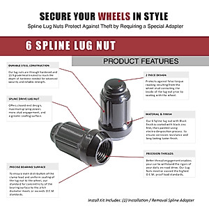 Wheel Accessories Parts Set of ATV/UTV 16 Black 12x1.5 Lug Nuts 1.38" Long for Car Small Diameter Bulge Acorn Spline Lug Nuts Cone Seat Locking with Key (M12 x 1.5, Black)