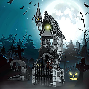 PleySyncz Halloween Haunted Mansion House Building Kit, Before Christmas Building Blocks Set with Glowing Lighting, for Fans and Kids (766pcs)