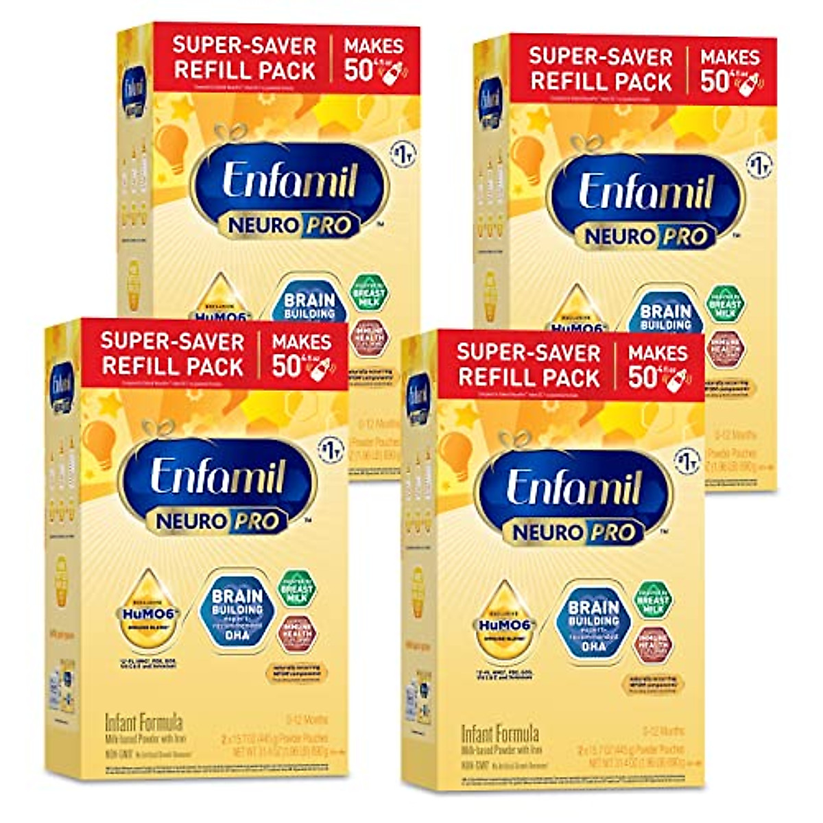 Enfamil NeuroPro Baby Formula, Triple Prebiotic Immune Blend with 2'FL HMO & Expert Recommended Omega-3 DHA, Inspired by Breast Milk, Non-GMO, 15.7 Oz - 2 Count (Pack of 4)