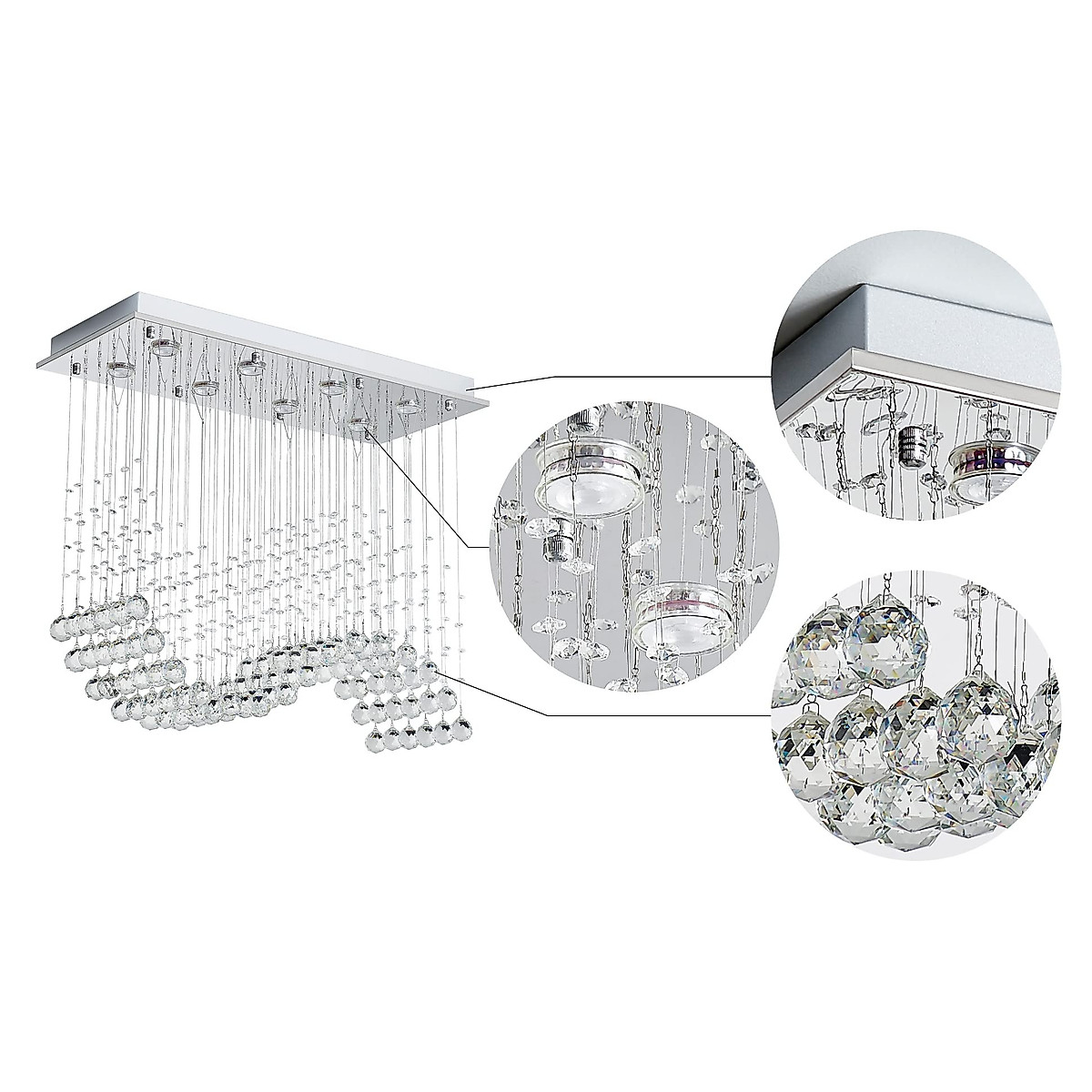 Saint Mossi 8-Lights Modern K9 Crystal Chandelier Light Fixture, Perfect Raindrop Chandelier for Bedroom,Living Room,Dining Room, L30 x W12 x H26, Clear Crystal & Chrome Canopy