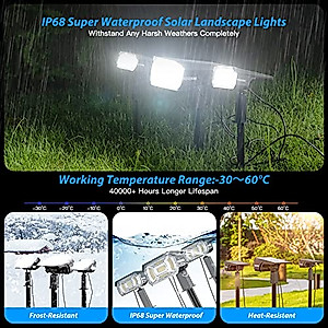 100LED Solar Outdoor Lights Power 2PCS 40LED Non-Solar Lights for Shady Areas via 9.8ft Cables(No Need Plug in), IP68 Solar Spotlights Outdoor, 3 Light Modes Auto ON/Off Solar Powered Spot Lights