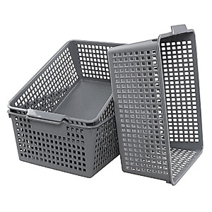 Joyeen 3 Packs Large Organizer Baskets Bins, Plastic Storage Basket (Grey)