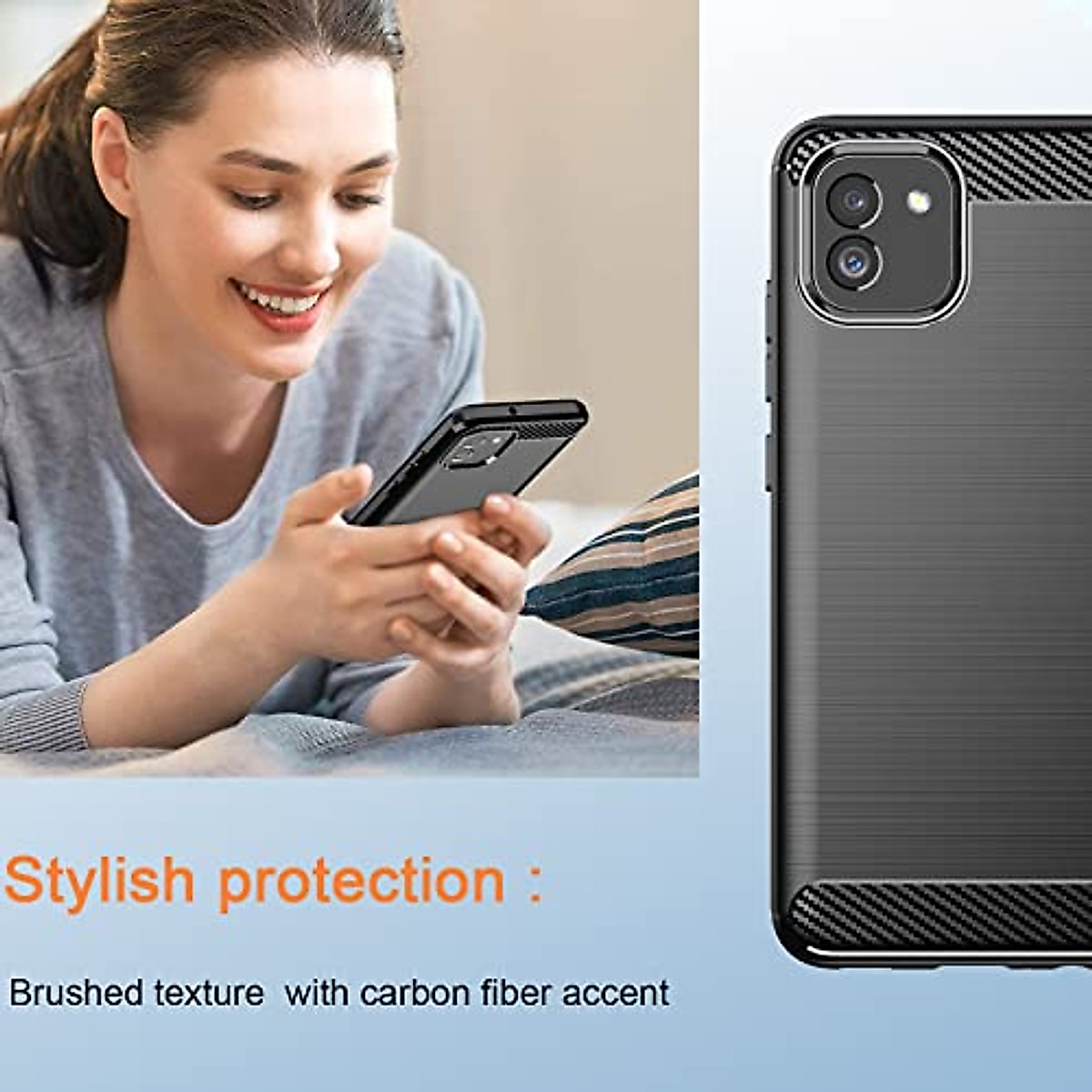 Dretal Galaxy A03 Case, Samsung A03 5G Case with Tempered Glass Screen Protector, Shock-Absorption Brushed Flexible Soft Carbon Fiber Protective Cover for Samsung Galaxy A03 (LS-Black)