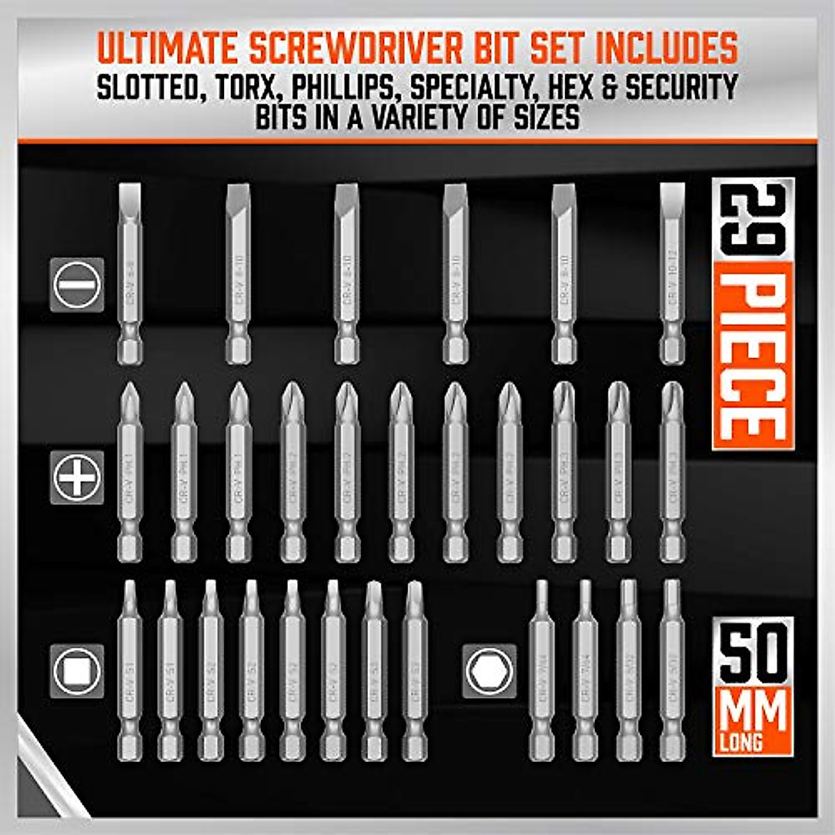HORUSDY 208-Piece Professional Screwdriver Bit Set, Chrome Vanadium Steel Driver Bit Set, Includes Security Bits