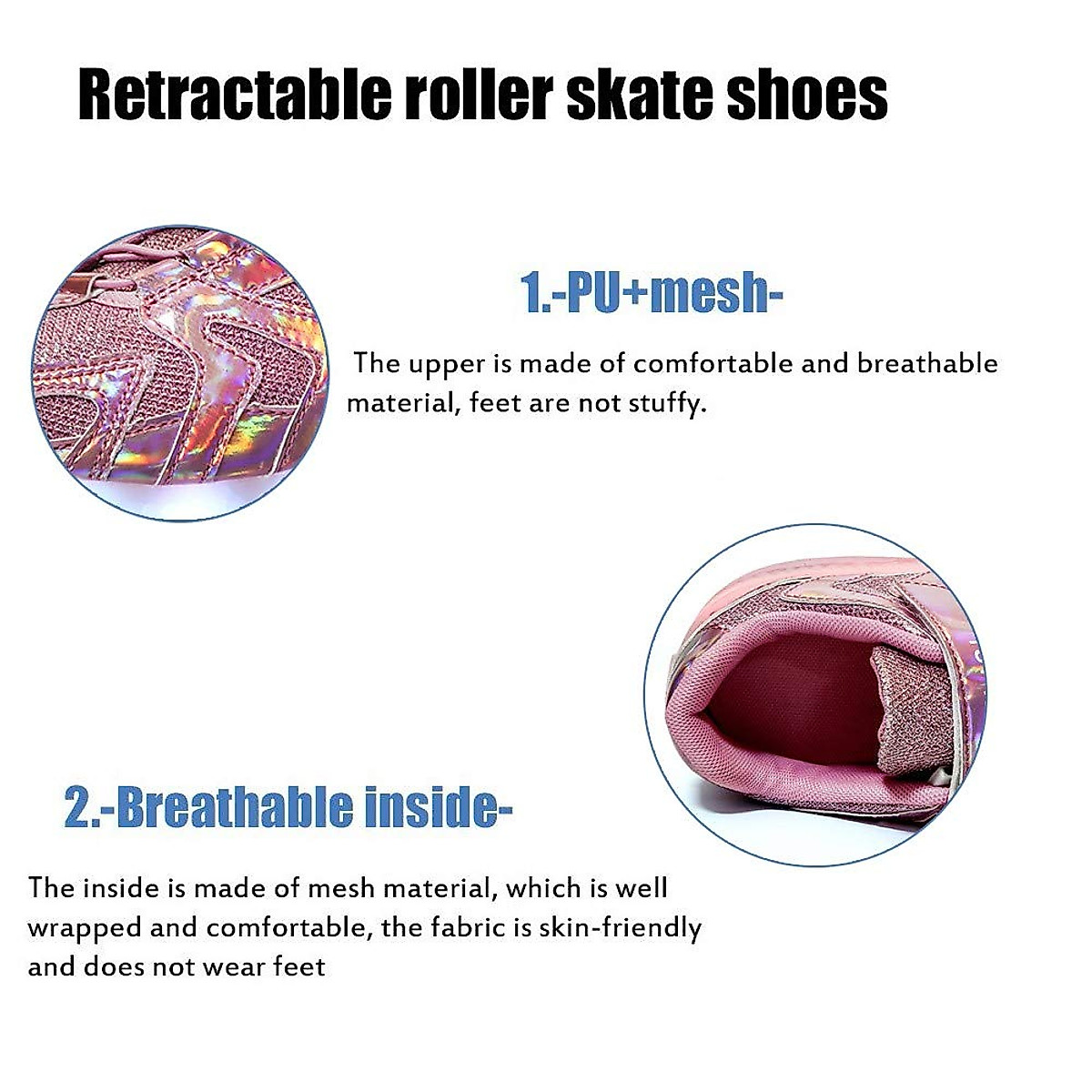 qyy Led Rechargeable Single Wheel Roller Shoes, Single Wheel Retractable Roller Skates Shoes Roller Sneakers for Unisex Girls Boys Beginners GiftPink-USA 13