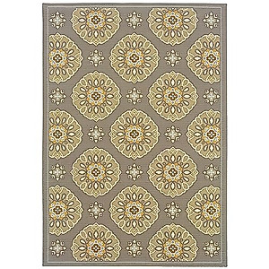 Style Haven Bar Harbour Grey/Gold Floral Indoor/Outdoor Area Rug 3'7" x 5'6" 4' x 6' Accent, Outdoor, Indoor Entryway, Kitchen, Patio Rectangle