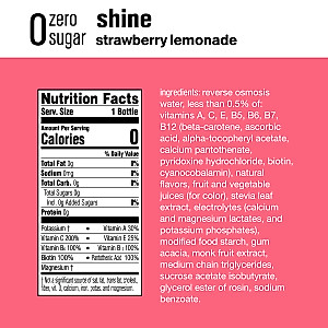 vitaminwater zero sugar shine, electrolyte enhanced water w/ vitamins, strawberry lemonade drinks, 20 fl oz, 12 Pack
