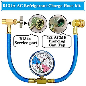 Boltigen R134A Refrigerant Charge Hose Gauge Kit-A/C Refrigerant Charge Hose Gauge Set with 1 BPV-31 Bullet Piercing Tap Valve,1 Retrofit Valve Fits for Car AC Air Conditioning Refrigerant Charging