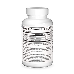 Source Naturals Vitamin K2 + D3 Bone & Heart Health Complex - 400 IU Vitamin D3 & 100 mcg Vitamin K2 (MK-7) with Calcium - 60 Tablets