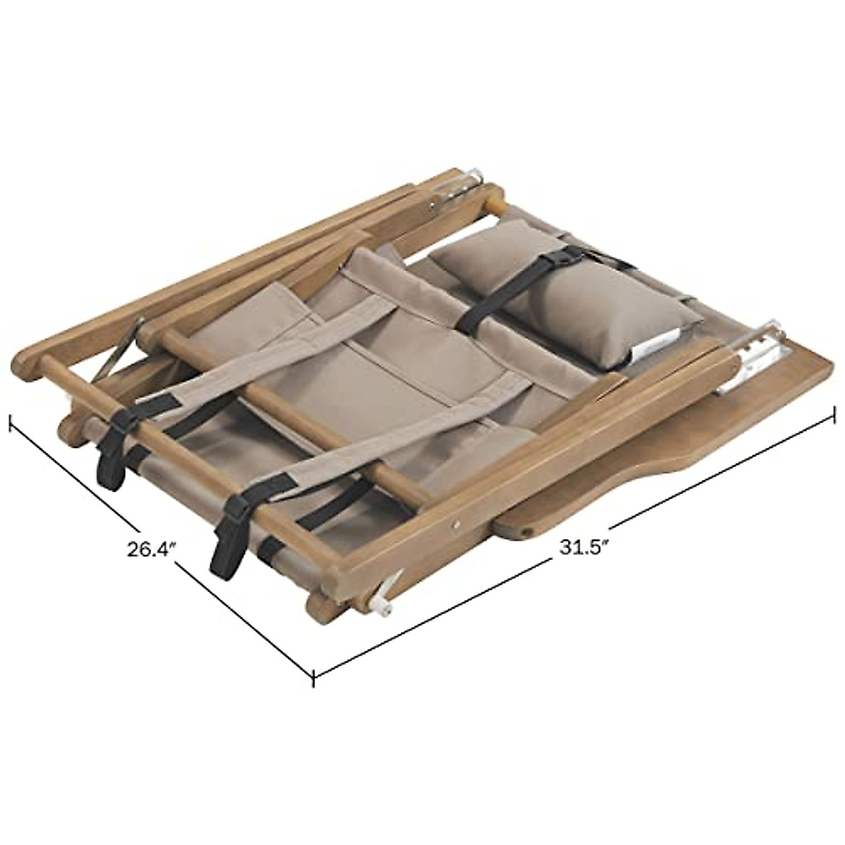 Lavish Home Set of 2 Beach Chairs - Outdoor Weather-Resistant Wood Folding Chairs with Carry Straps and Reclining Seat - Beach Essentials (Taupe)