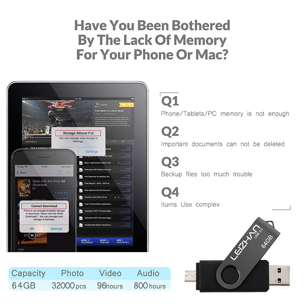 USB 3.0 128GB Micro Flash Drive OTG Photo Stick for Samsung Galaxy S7,S7Edge,S6,S6 Edge, S5,S4,S3,J7,J3,Note5,Note4 USB Drive,Black