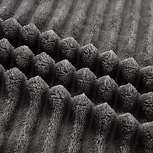 DaysU Striped Fleece Blanket, Soft Cozy Reversible Flannel Sherpa Throw Blanket for Couch, Thick Warm Fluffy Fuzzy Plush Large Queen Size Blanket for Bed, 1 Pack, 86" x 94", Grey