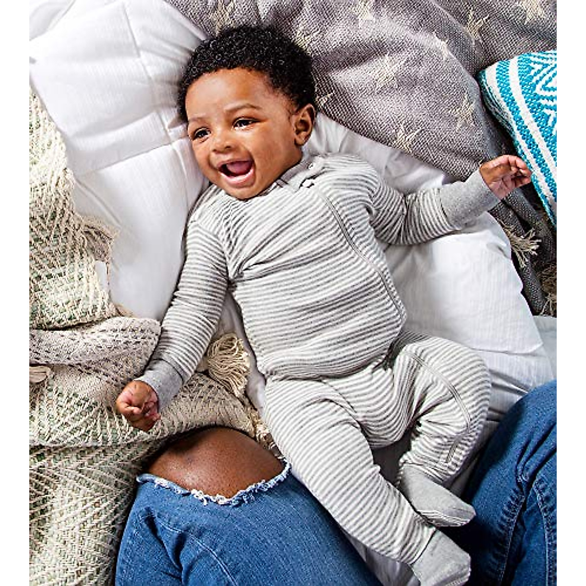 Burt's Bees Baby baby girls Unisex Pajamas, Zip-front Non-slip Footed Pjs, Organic Cotton and Toddler Sleepers, A Bee C/Stripe 2-pk, 12 Months US