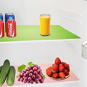 Refrigerator Liners Fridge Mats Pads 8 Pack Washable Waterproof Drawer Table Shelf Liner Mat with 2 Cleaning Cloths（3 Green + 3 Pink + 2 Blue）
