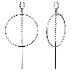 Silver Plated Dangle Hoop Earrings for Women, Cute Earrings with Dangly Bar Valentines Day Jewelry Gifts for Women Girls