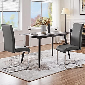 Yaheetech Dining Chairs Leather Upholstered Dining Side Chairs High Back Dining Room Chairs Metal Home Kitchen Furniture Modern 2PCS, Gray