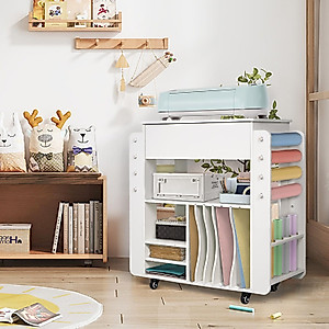 foiry Craft Organization and Storage Cart Crafting Cart Cabinet Workstation with Vinyl Roll Holder Compatible with Cricut Machine, Craft Organizer for Craft Room Home 24.3''x14.2''x29.8''