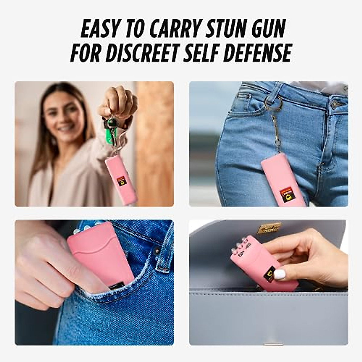 Guard Dog Hornet Micro Stun Gun Keychain - with LED Flashlight, Safety Switch, and Powerful Shock, Heavy Duty Keychain Stun Gun with Bright Flashlight, Built-in Charger, Women Self Defense - Pink