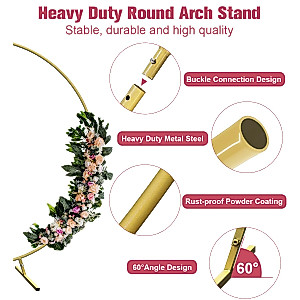 AnBaiMei 7 Ft Round Wedding Arch Stand with Metal Base for Flower Balloon Decoration, Circle Backdrop Stand Frame for Ceremony, Birthday Party, Baby Shower, Gold