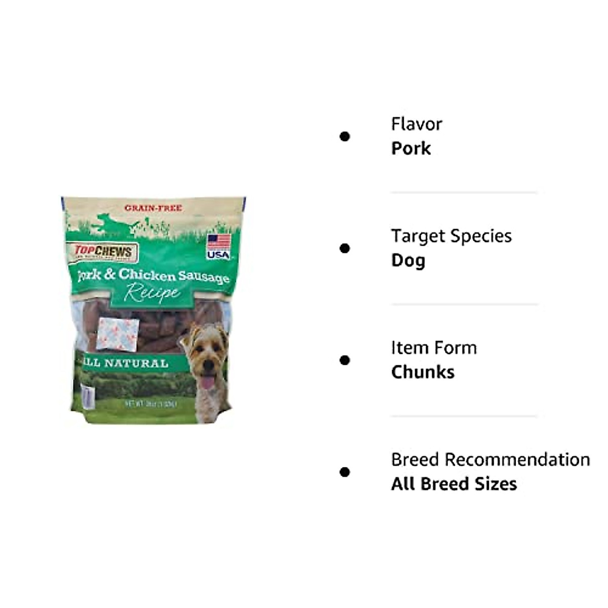 Top Chews Pork & Chicken Sausage Dog Treats 100% Natural 36 OZ