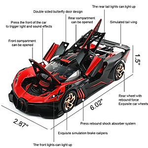 Diecast Toy Car Bugatti Bolide Sports Car Model,Zinc Alloy Simulation Casting Pull Back Vehicles,1:32 Scale Mini Electronic Supercar Toys with Lights and Music for Toddlers Kids Children Gift