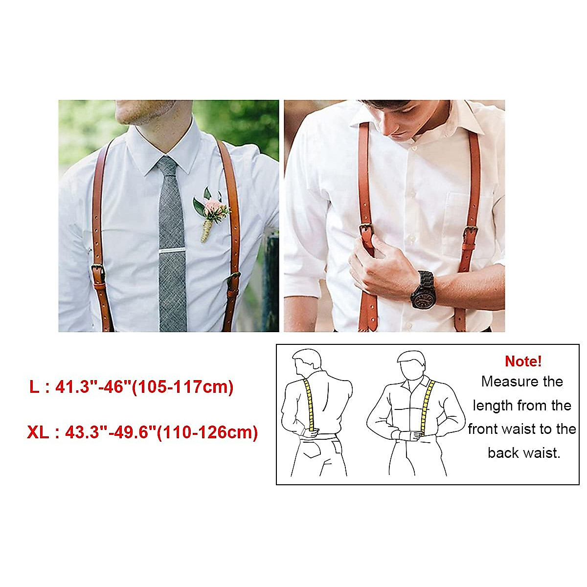 RC ROCKCOW Leather Suspenders for Men, Y Design Leather Suspenders with 3 Hooks, Adjustable Mens Suspenders Wedding & Party Essentials Groomsmen Gift Brown