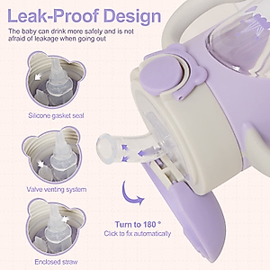 GreatKid Baby Sippy Cup with Weighted Straw - Ideal for 1+ Year Old and Transitioning Infants 6-12 Months - Spill-Proof and Easy to Hold with Handle - 8oz(Pruple｜Handle)