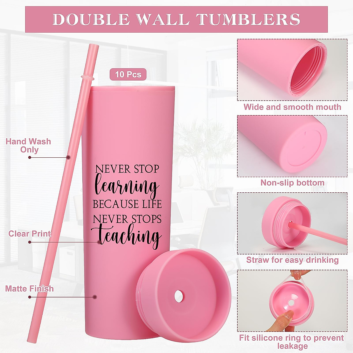 Tioncy 10 Pcs Employee Appreciation Gifts Bulk Thank You Gift 16oz Matte Inspirational Skinny Tumbler with Lid and Straw Christmas Appreciation Team Gifts for Coworker Teacher(Charming)