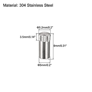 uxcell 5x8mm 304 Stainless Steel Dowel Pins, 20Pcs Knurled Head Flat Chamfered End Dowel Pin, Wood Bunk Bed Shelf Pegs Support Shelves Fasten Elements