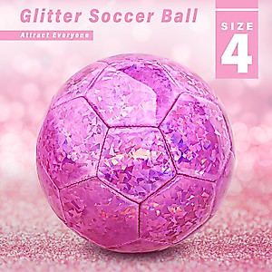 Size 4 Soccer Ball Glitter Pink - Kids Aged 4-6 6-8 8-12 Outdoors Sports Training Ball Recreation Playing Ball Teens Girls Children Youth Back to School Birthday