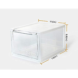 SupBro Collection Crate - Easy Access Storage Shoes Box -Plastic Foldable Stackable Sneaker Display Storage with Clear Front Door Organizer-2 Pack (Transparent)