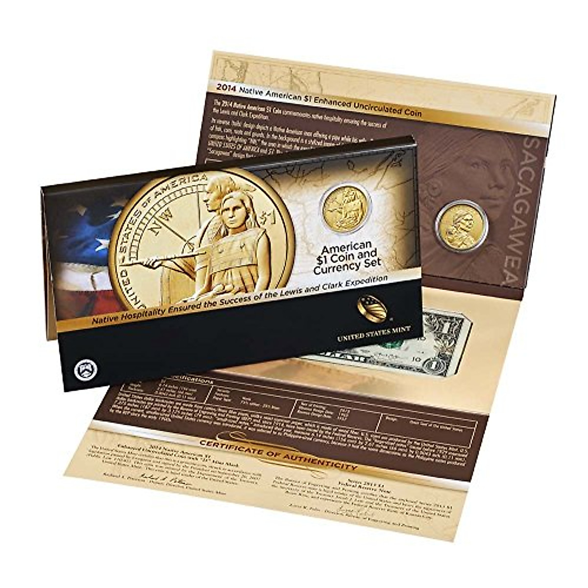 2014 D Sacagawea Coin And Currency Set Enhanced Dollar Uncirculated US Mint