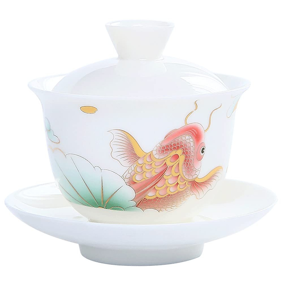 Emoyi Fish Pattern China Traditional Teacup Porcelain Gaiwan Tea Set 150ml