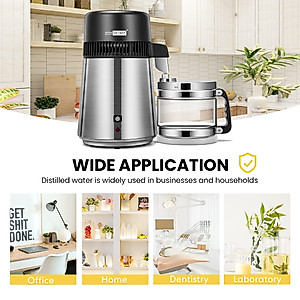 VIVOHOME Water Distiller Countertop 1.1 Gallon/4L Brushed 304 Stainless Steel Distilled Water Machine with an Extra Smart Switch Purifier Filter for Home Office