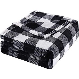BOBOR Buffalo Plaid Throw Blanket for Couch Bed, Flannel Black White Checker Plaid Pattern Christmas Decorative Throw Blanket, Super Soft Comfortable Lightweight Fuzzy Blanket (Black White, 59"x79")